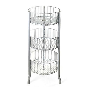 Only Hangers 3 Tier Wire Basket Display Rack, Floor Standing, Round Bins, Metal Frame - White