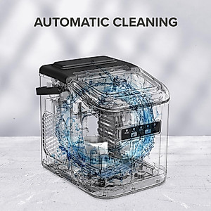 Ice Maker Countertop ZAFRO, Self-Cleaning Ice Machine with Ice Scoop and Basket, 26.5lbs/24h, 2 Sizes of Bullet Ice Cube, Black-Gold, Ideal for Home, Kitchen, Party, Dormitory.