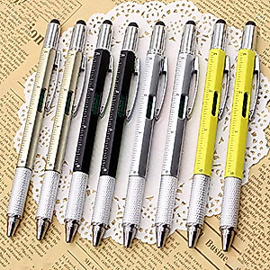 8 Pieces Gift Pen for Men 6 in 1 Multitool Tech Tool Pen Screwdriver Pen with Ruler, Levelgauge, Ballpoint Pen and Pen Refills, Unique Gifts for Men (Gold, Black, Silver, Yellow)