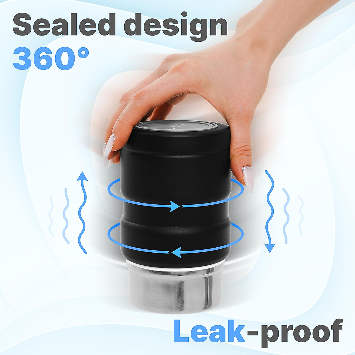 Earth&ME Stainless Steel Thermo For Hot Food 17OZ with Folding Spoon, Vacuum Insulated Food Container, Soup Thermo with Wide Mouth, Insulated Food Jar for Hot & Cold Food, Matte Black