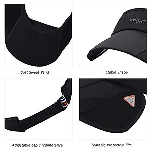 Men Women Sun Protection Sports Visor Hats Summer Wide Brim Adjustable Golf Tennis (Black, One Size)