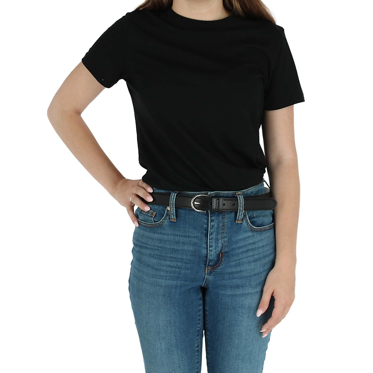 CTM® Women's Leather 1 1/8 Inch Dress Belt, S, Black