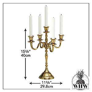 WHW Whole House Worlds Hamptons Five Candle Golden Candelabra, Hand Crafted of Cast Aluminum Nickel, Over 1 FT (15.75 Inches)