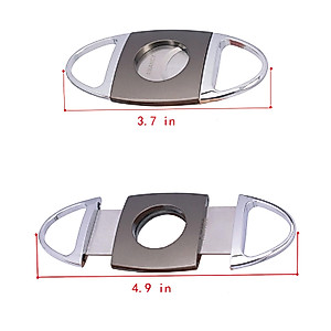 AMANCY Premium Brown Leather Travel Cigar Case,Luxury Portable Cigar Humidor W/Quality Cigar Cutter Lighter Set