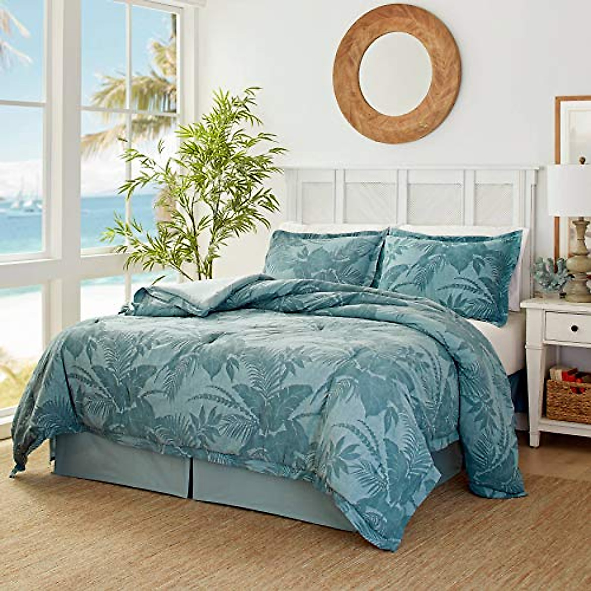 Tommy Bahama - King Comforter Set, Cotton Bedding with Matching Shams & Bedskirt, All Season Home Decor (Abalone Blue, King)