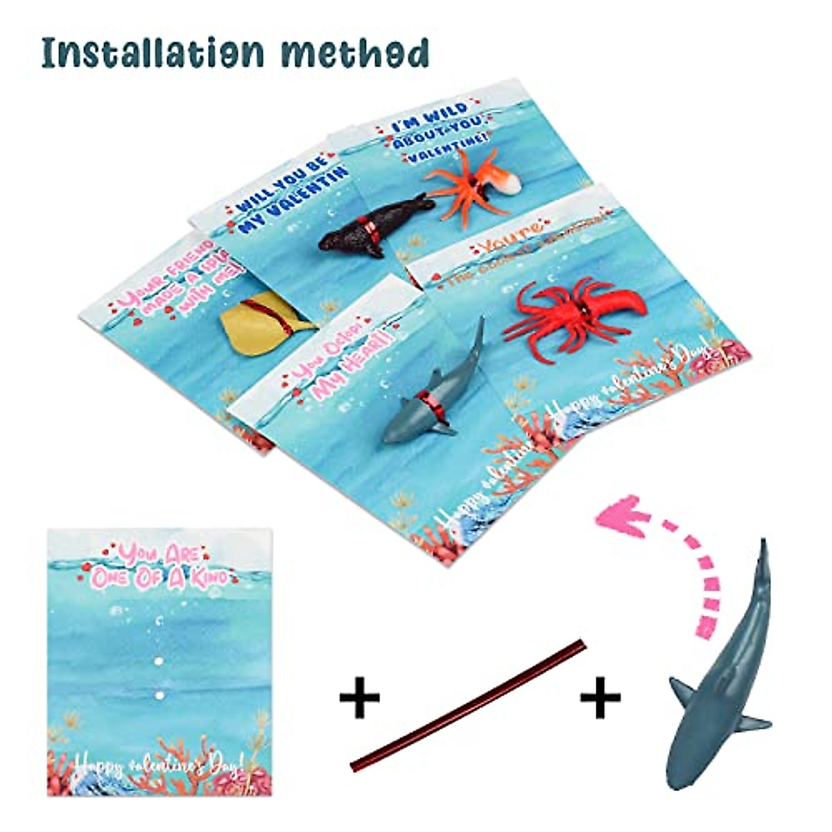 POPGIFTU 36 Pack Valentines Day Cards with Sea Animal Toys for Kids, Valentines Gift Set , Fun Valentines Party Favors for Boys Girls, Classroom Exchange Treat Prizes Bulk for School Class Teacher