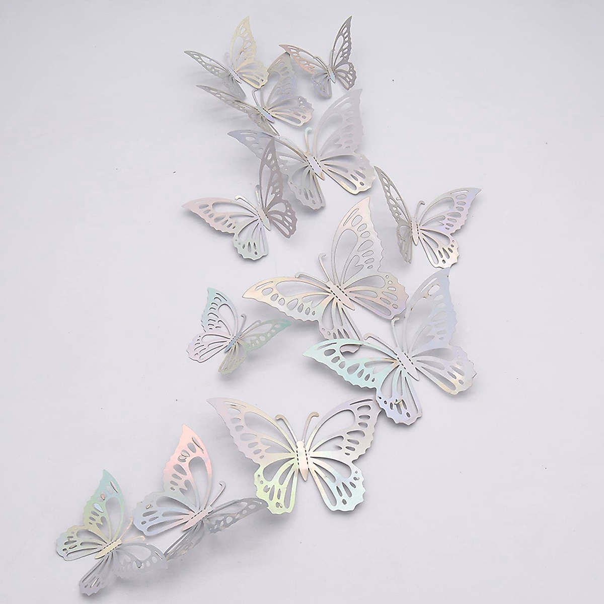 24pcs 3D Butterfly Wall Stickers, CAYUDEN Butterfly Decorations Wall Decor DIY Butterfly Combination 3D Butterfly Wall Stickers Decor Home Decoration Bedroom Living Room Party Nursery(Silver)