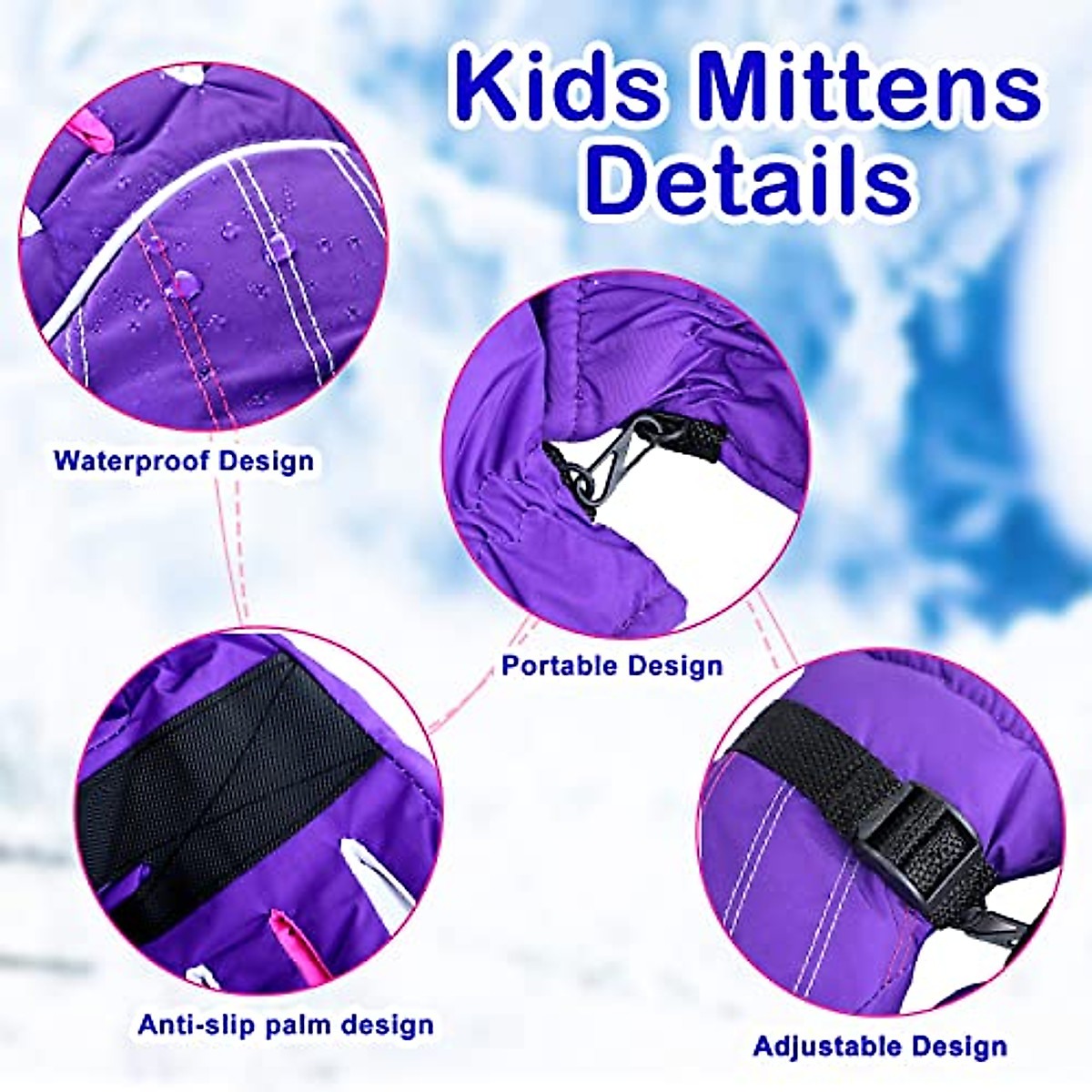 Handepo 4 Pack Kids Winter Ski Balaclava Mask Gloves Set Windproof Face Mask Winter Hat Snow Gloves for Boys Girls(Pink, Purple)