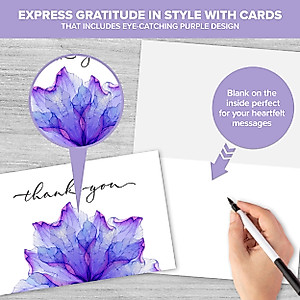 Decorably Thank You Cards with Envelopes & Stickers, Floral-Themed Cards - 24 Purple Thank You Cards with Envelopes Purple, Blank Inside Thank You Cards Purple Thank You Notes, 6x4in Purple Cards