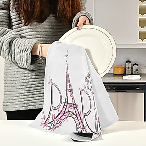 ALAZA Tower Eiffel Paris France Valentine's Day Kitchen Towels Dish Bar Tea Towel Dishcloths 1 Pack Super Absorbent Soft 18 x 28 inches