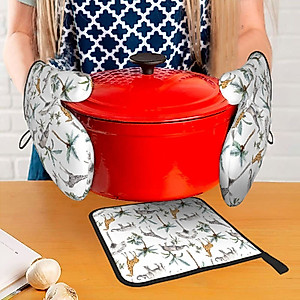 Elephant Giraffe Oven Mitts and Pot Holders Heat Resistant Anti Scald for Kitchen Cooking Baking Grilling Sets of 3