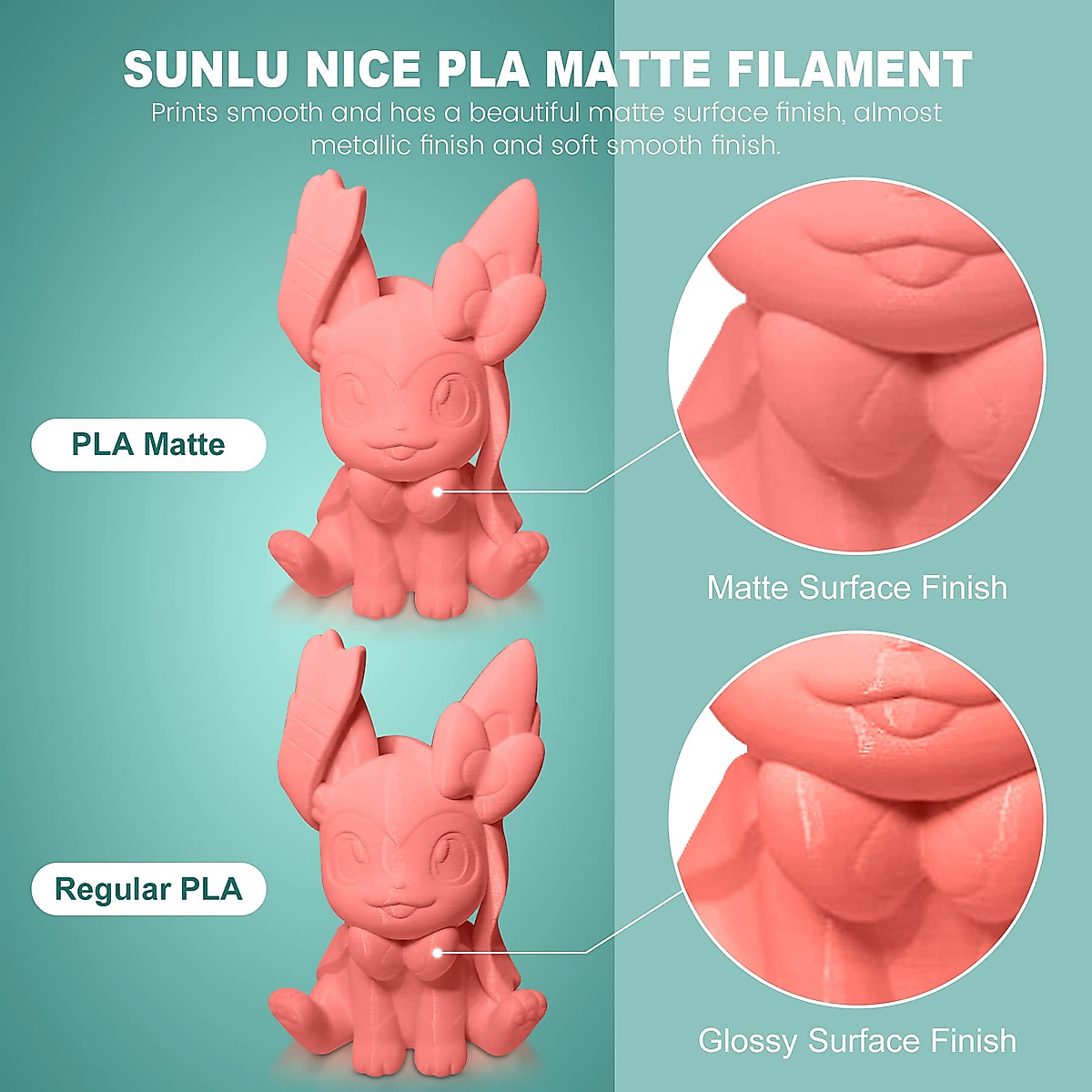 SUNLU 3D Printer Filament, PLA Matte and Silk Filament Bundle, 1.75mm PLA Filament Muticolor, 250G Spool, 8 Rolls, Black+White+Red+Blue+Green+Pink+Grey+Clay