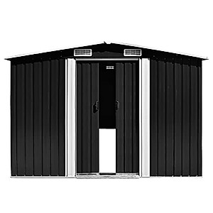 vidaXL Garden Shed with Sliding Doors and Vents Lockable Garden Backyard Utility Tool House Log Cabin 154.3" Metal Anthracite
