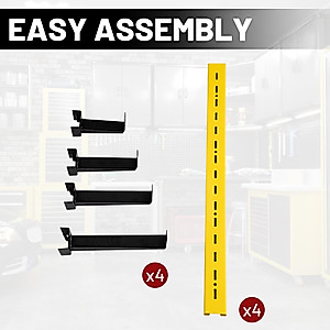 biosp 4-Tier Wall Mount Lumber Storage Rack, Heavy Duty Wood Organizer Support Rack, Metal Cantilever Lumber Storage Shelf For Garage, Basement, Pantry, Workshop, 36.02''L x 13.19''D x 2.48''W, 4 Pack