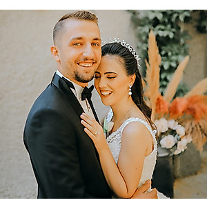 Cubic Zirconia Simulated Shell Pearl Earrings Dangle for Women, Platinum Plated Rhinestones Pearl Earrings Dangling,Bridal Pearl Earrings Drop for Wedding, Brides, Bridesmaid.