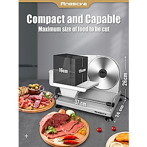 Meat Slicer, Anescra 200W Electric Deli Food Slicer with Removable 7.5’’ Stainless Steel Blade and Food Carriage, 0-15mm Adjustable Thickness Meat Slicer for Home, Food Slicer Machine