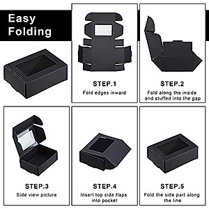 100 Pieces Soap Packaging Boxes Kraft Mini Paper Box with Window Present Packaging Box Treat Box for Homemade Soap Favor Treat Bakery Candy, 3.34 x 2.36 x 1.18 Inch(Black)
