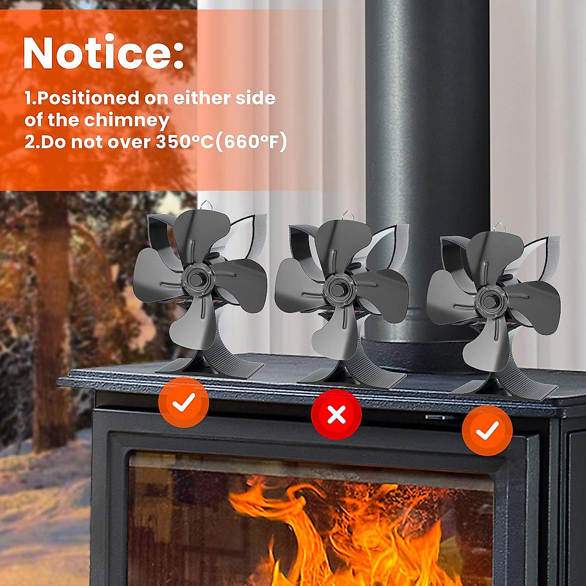 Miaton Heat Powered Wood Stove Fan and Mr Buddy Heater Fan (Included Bracket), Non Electric Fireplace Fan Eco fan Thermal Fan Thermoelectric Fan
