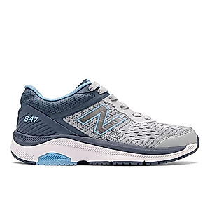 New Balance womens 847 V4 Walking Shoe, Light Aluminum/Vintage Indigo/Team Carolina, 8 Wide US