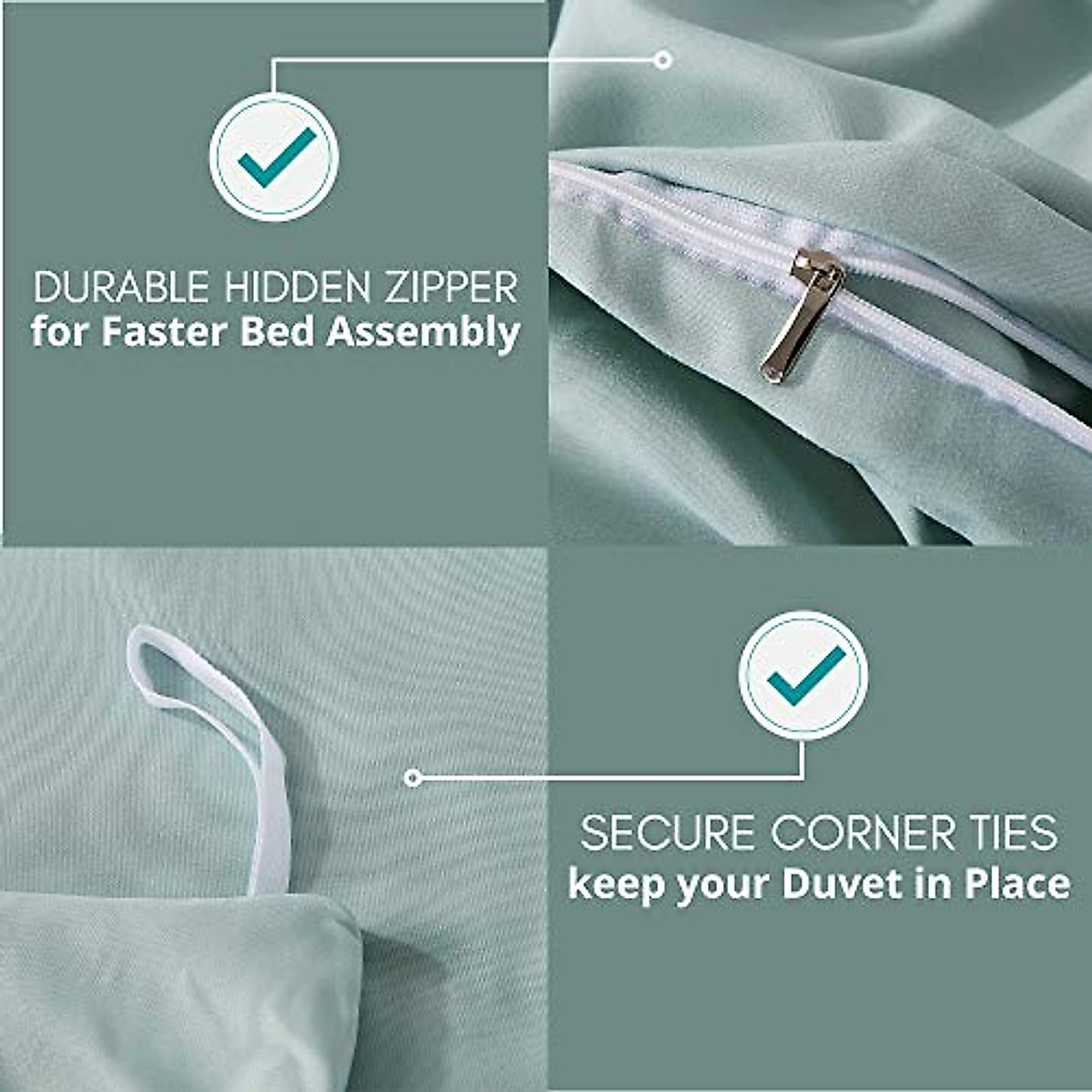 ALAZURIA Duvet Cover Twin Size, Soft Microfiber Twin Duvet Cover Set (2 Piece) Breathable, Zipper Closure, 4 Corner Ties (1 Comforter Cover + 1 Pillow Sham) Green Tea Matcha, Twin