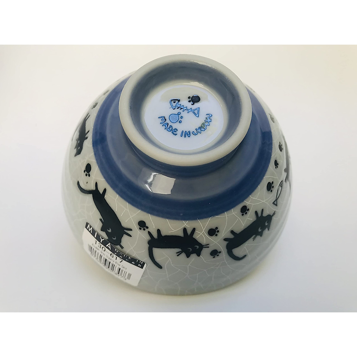 2 Pc Japanese Grey Crackle Baclk Cats Rice Bowl Set Includes 2 Bowls
