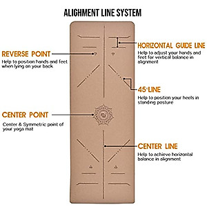 NUNET Cork Yoga Mat 6mm (1/4 inch) Thick Extra Wide 72'' x 26'' NonSlip, Lightweight TPE foam with Alignment Lines, Great for Hot Yoga, Pilates, Gym and Exercise, Black Carrying Strap Included (BLACK)