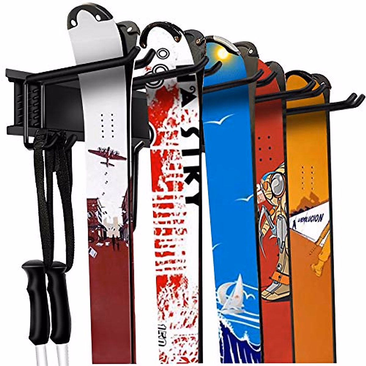 WALMANN Garage Storage Organization System Ski Wall Rack 10 Pairs of Skis Mount Hanger Home Shed and Garage Snowboard Wall Rack System Holds Up to 300lbs