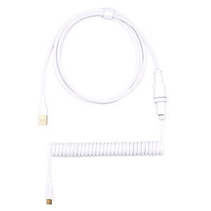 Kraken White Coiled Keyboard Cable - Artisan White Coiled USB C Cable with Aviator Connector for Mechanical Gaming Keyboards (Pure White)
