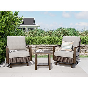 Grand patio Outdoor 3-Piece Aluminum Conversation Furniture Sofa Set Wicker Stationary Rockers with Wood Grain Finish and Coffee Table, Removable Olefin Cushion Dark Brown