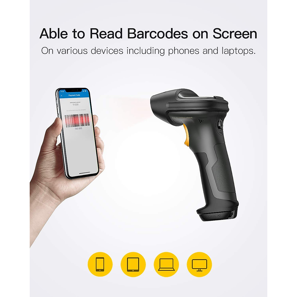 Inateck Super Wireless Barcode Scanner, Transmission Range Up to 330ft, Wireless Adapter and Build-in Bluetooth, Working Time Approx. 30 Days, with Vibrating Function, Pro 7