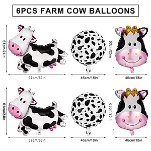 JOELELI 6 Pcs Huge Cow Balloon Walking Cow Foil Balloon Funny Cow Print Balloon Big Cow Head Mylar Balloon for Baby Shower Boy Girl 1st Birthday Farm Animal Western Cowboy Theme Party Decoration