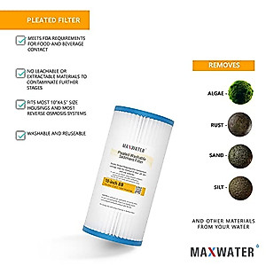 (6 Pack) 10" x 4.5" BB 5-Micron Pleated Heavy Duty HD-950 Washable Polypropylene Sediment Water Filters, compatible with 10" BB Whole House Systems