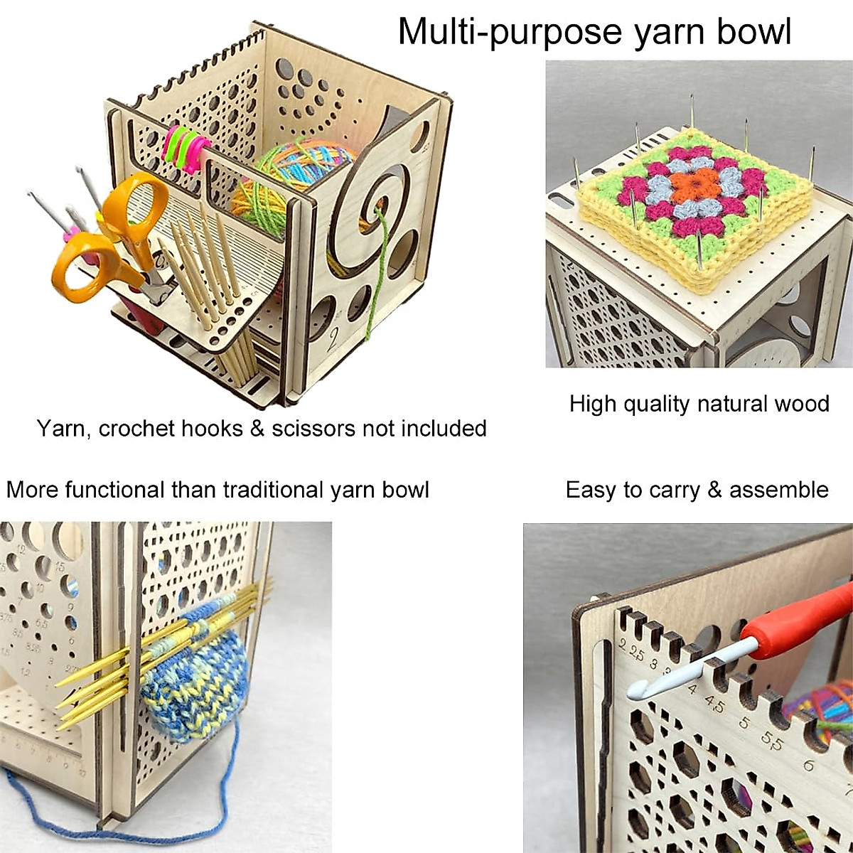 All in One Wooden Yarn Bowl for Knitting - Multi Purpose Yarn Ball Box for Crocheting - Multifunctional Knitting Tool - Gifts for Crochet Lovers