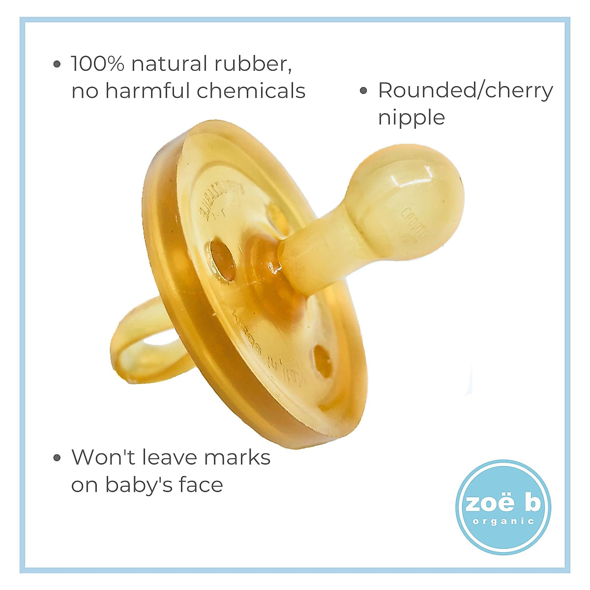 Simply Rubber Baby Pacifiers - Rounded - (6-12 mos) - Natural Rubber Pacifier - Breastfed Babies - Handcrafted in Italy 1 Pack