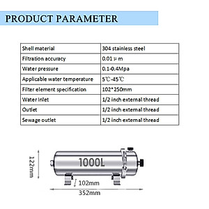 LGXEnzhuo 304 Stainless Steel Ultra-Filtration Membrane Filter External Pressure Water Purifier Filter PVDF Ultra-Filtration Membrane 1000L