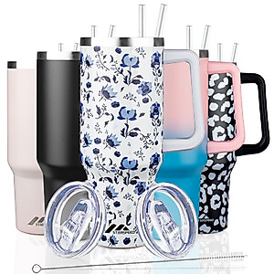 StarSpeed 40 oz Tumbler with Handle and Straw Lid | Stainless Steel Water Bottle Travel Mug Reusable Insulated Cup With Lid And Straw, Keep Cold Heat and Ice for Hours(40oz,Porcelain)