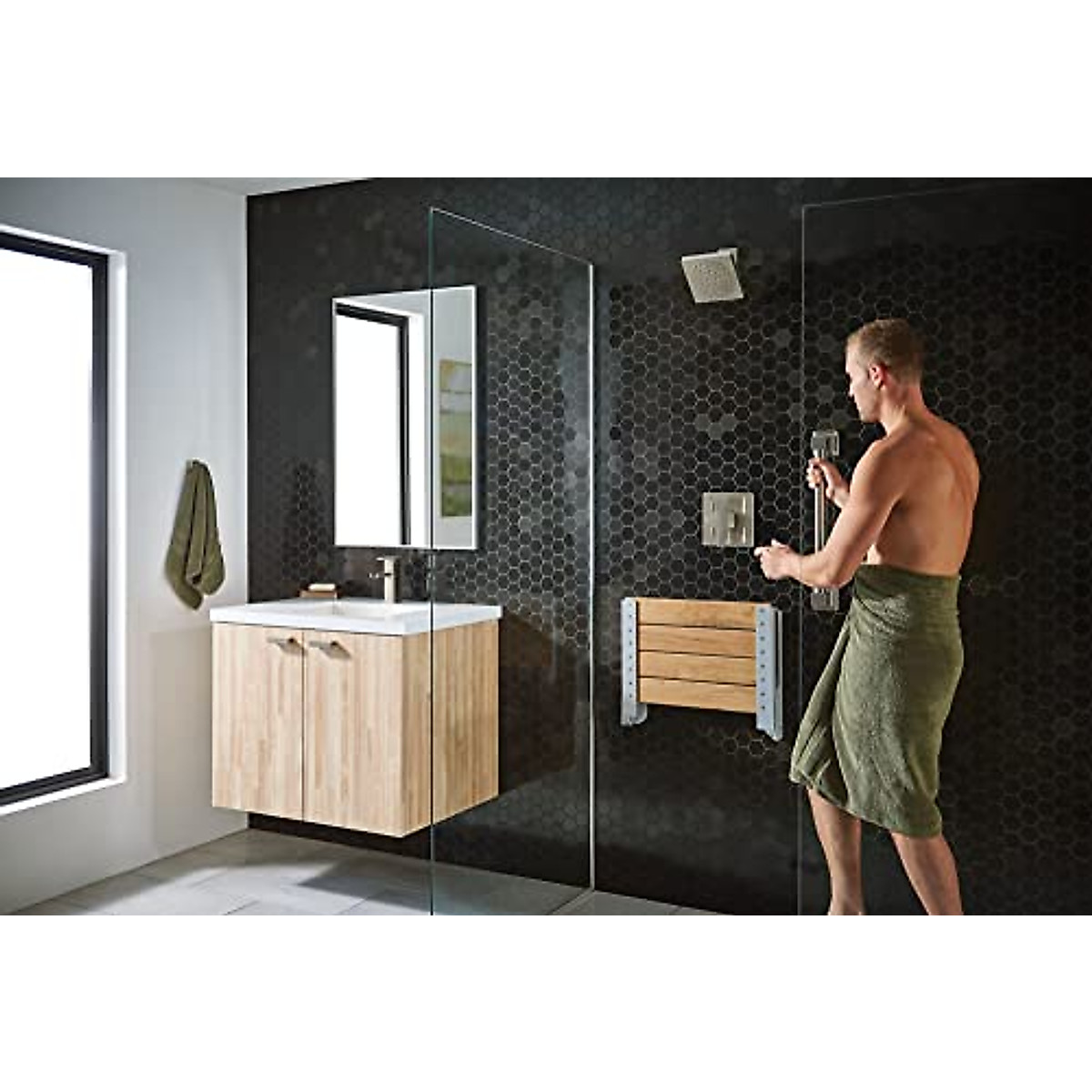 Moen 90 Degree Brushed Nickel Posi-Temp Modern Shower Trim Kit, Valve Required, TS2712BN