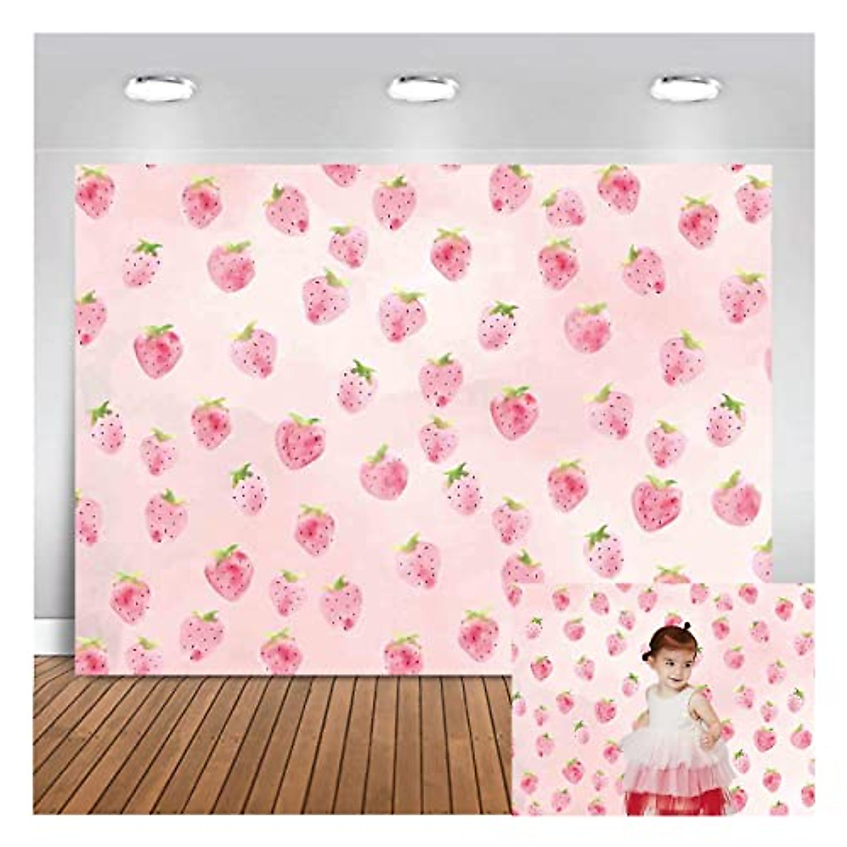 MAQTT Pink Strawberry Backdrop for Girls Birthday Party Decoration Strawberry Photography Background Baby Shower Supplies Cake Table Decor Wall Paper Photo Props 5x3ft