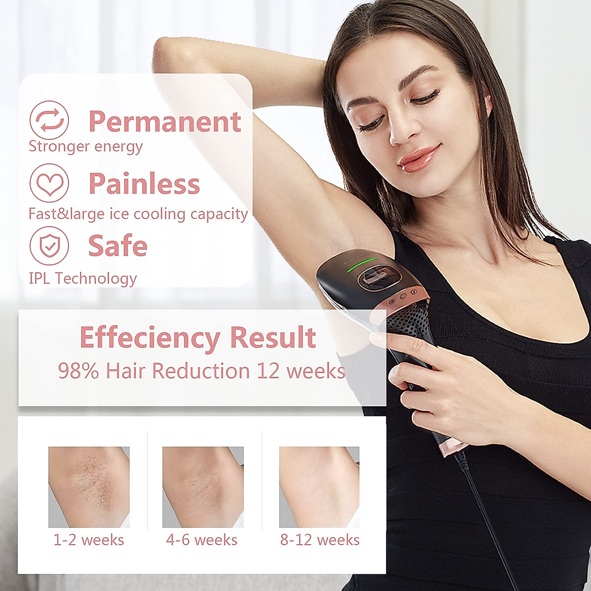 UCATINI Laser Hair Removal Device for Women permanent, Upgraded Central Ice Cooling IPL Home Use Hair Removal Device, Unlimited Flash, 5-Level, Auto Slide Mode with Storage Stand, Black