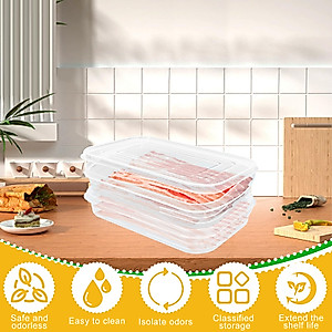 KKONHII Bacon Keeper, 8 Pcs Deli Meat Container for Fridge Plastic Saver Container with Lids and 2 Bacon Clip Airtight Cold Cuts Cheese Container Food Storage Box Shallow Low Christmas Cookie Holder