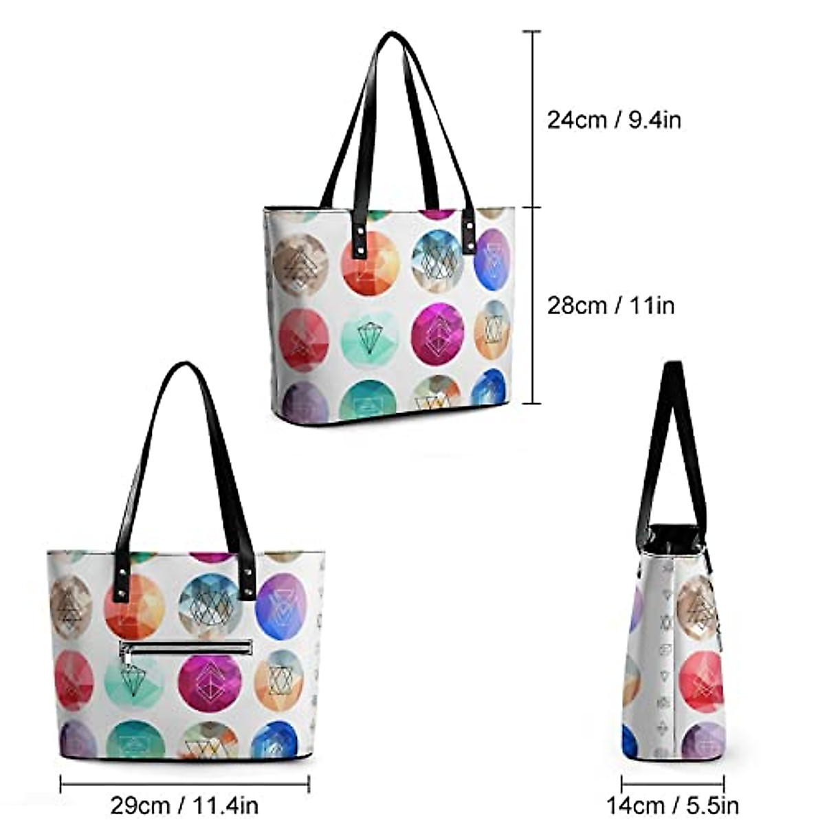 Womens Handbag Geometric Patterns Icons Leather Tote Bag Top Handle Satchel Bags For Lady