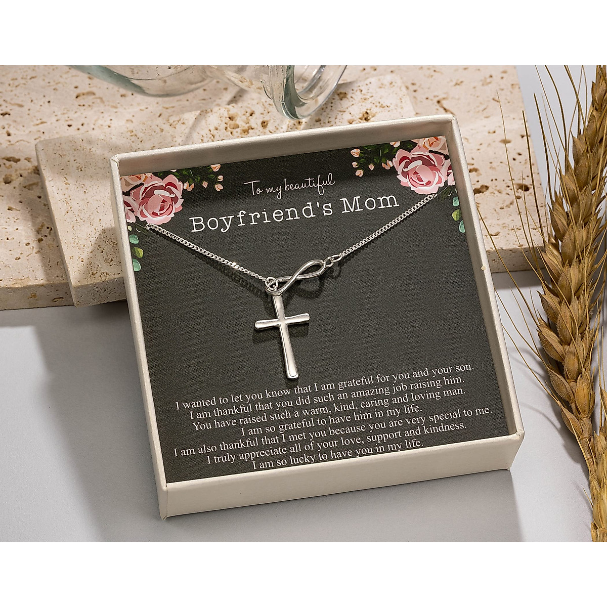 RareLove To My Boyfriends Mom Necklace,925 Sterling Silver Infinity Cross Necklace for Women,Boyfriends Mom Christmas Gifts,Future Mother in law Gifts
