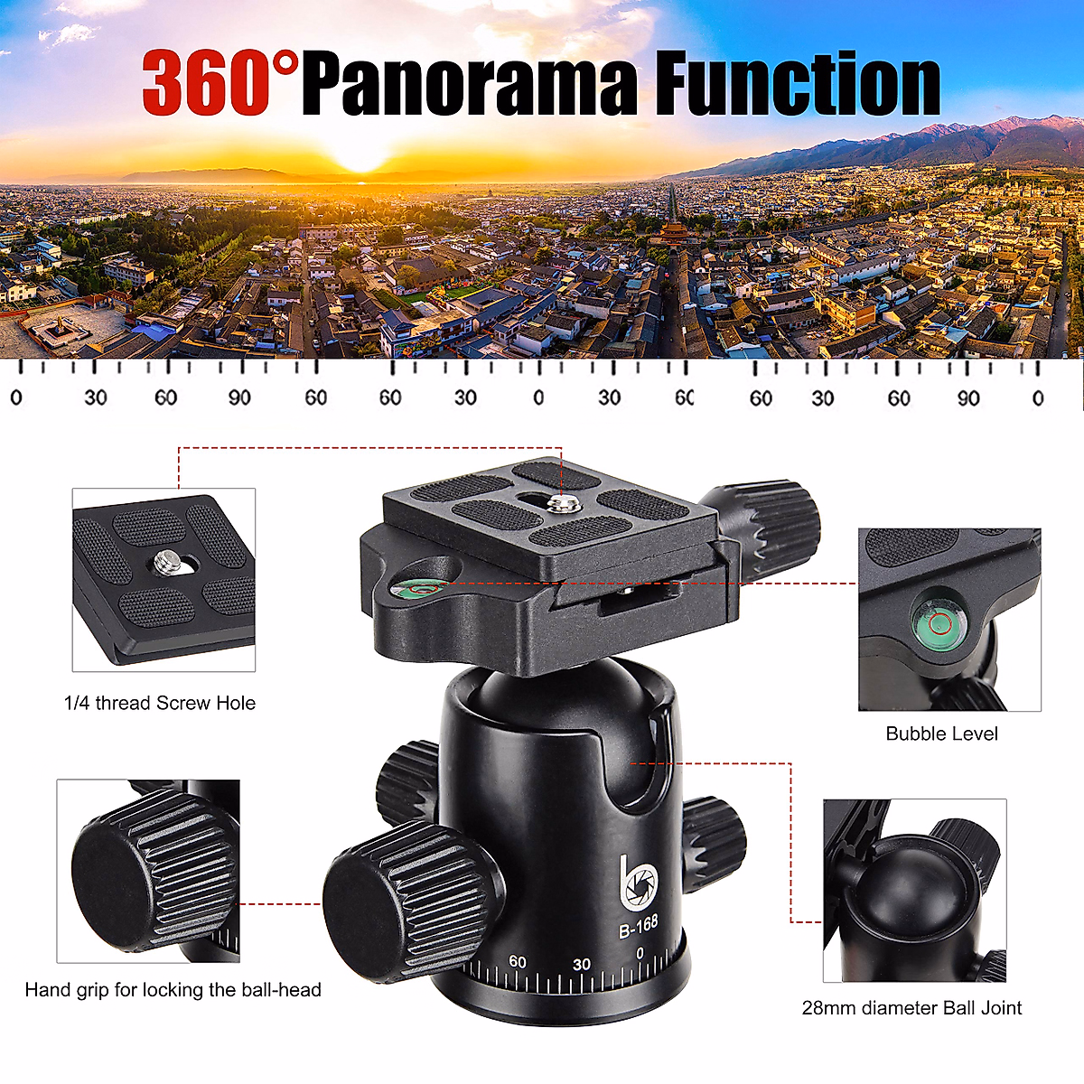 70 Inch Tripod for Camera,Stable Aluminum Travel Tripod, Photography Tripod with 360 Degree Ball Head and Carry Bag, Camera Stand for Ring Light & Canon Nikon Sony DSLR