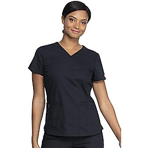 Dickies EDS Signature Women Scrubs Top V-Neck Plus Size DK880, 2XL, Black