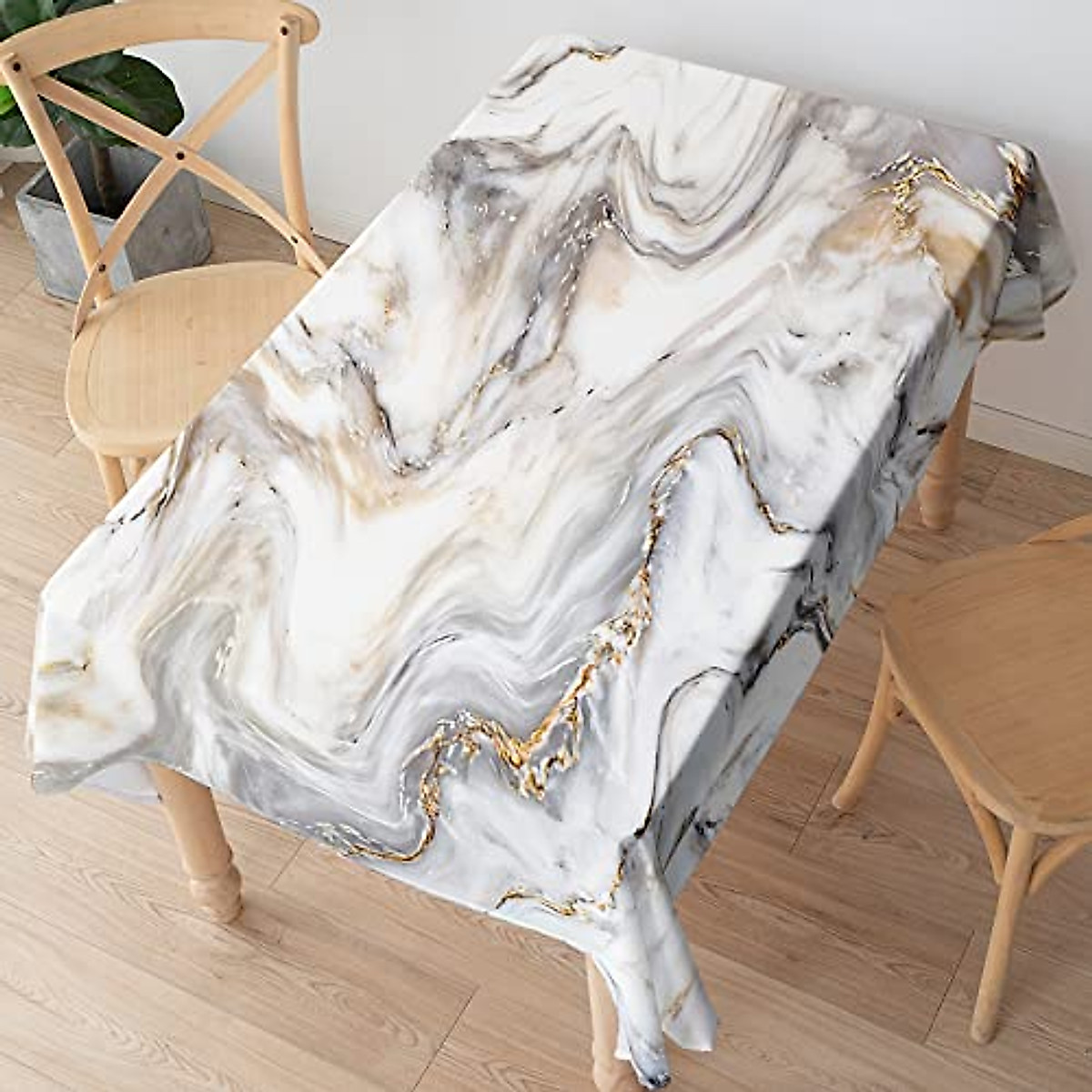 iLiveX Table Cloth - Original Design Art Print Tablecloth - Machine Washable Spillproof Rectangle Table Cover - Indoor Outdoor Party Picnic Patio Spring Summer Decoration - 60"x102" (Marbled)