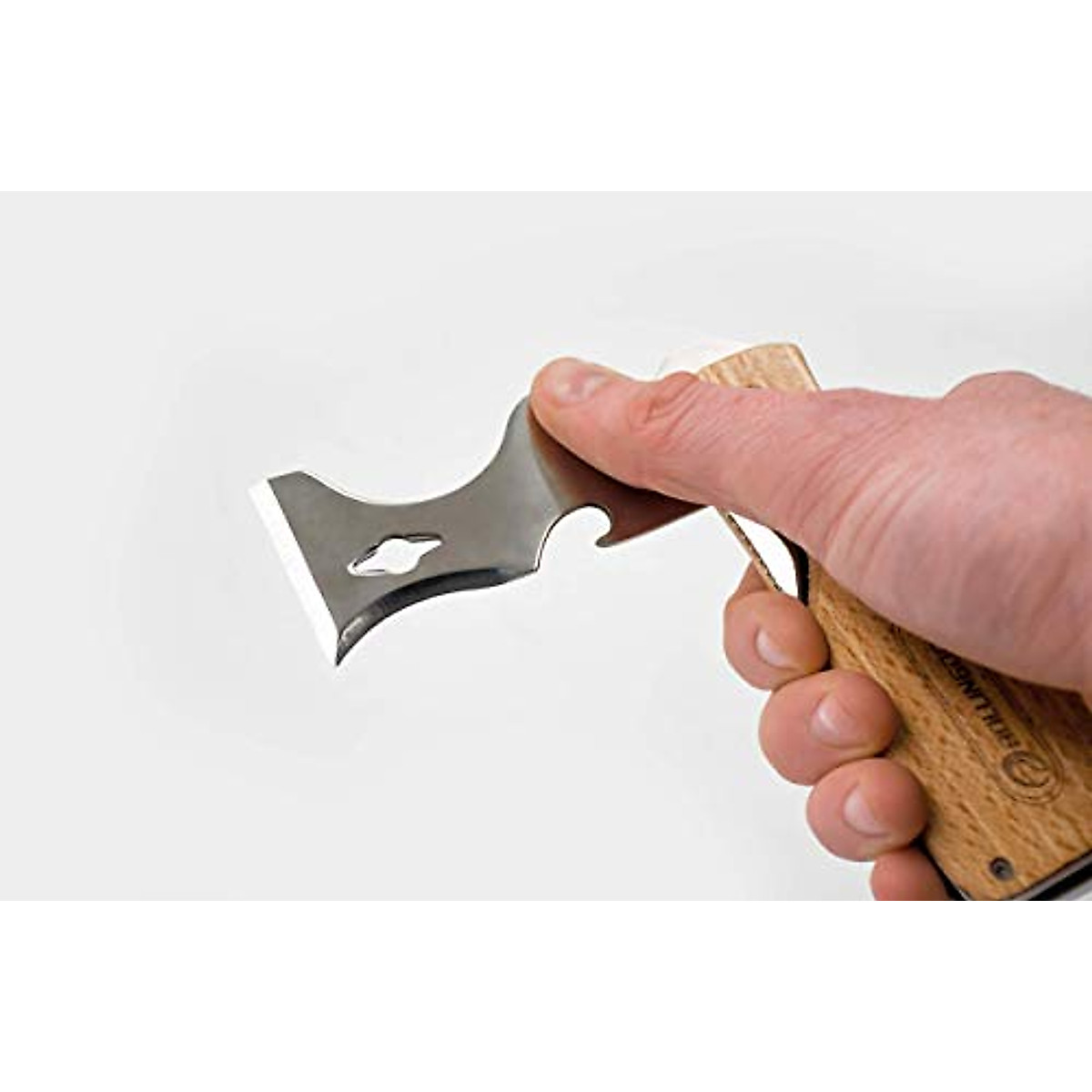 ROLLINGDOG Paint Scraper-Folding Painters Tool 9-in-1 Beech Wooden Handle Includes Paint Roller Cleaner, Nail Puller, Putty Knife Scraper, Hammer End