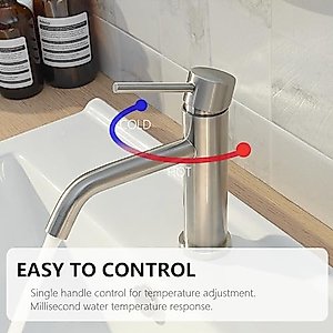 BATHLAVISH Bathroom Sink Faucet Brushed Nickel Single Hole Single Handle Modern Vanity Lavatory Mixer Tap RV Deck Mounted with Pop Up Drain with Overflow Combo