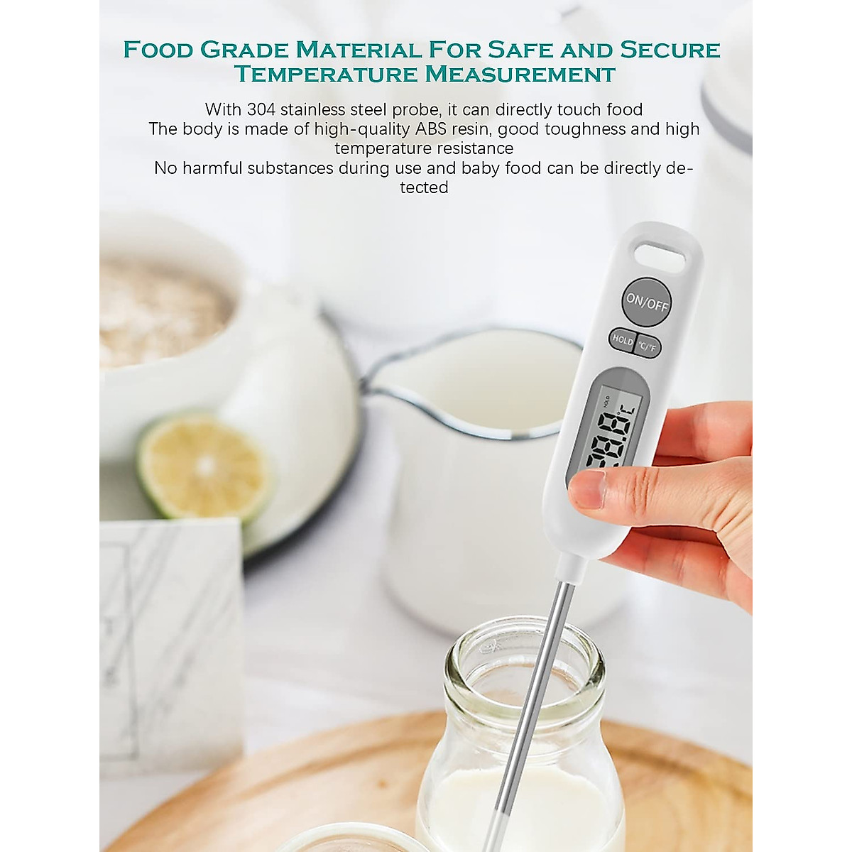 Meat Thermometer, Waterproof Food Thermometer, Instant Read Digital Cooking Thermometer for Kitchen Cooking BBQ Sugar Jam Water Meat Milk