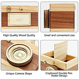 VOSTOR Zakka Camera Wooden Pencil Holder Desktop Pencil Holder Vintage Camera Decor Stationary Makeup Organizer Holder for Office Home, Back to School Gift For Photographers and Students