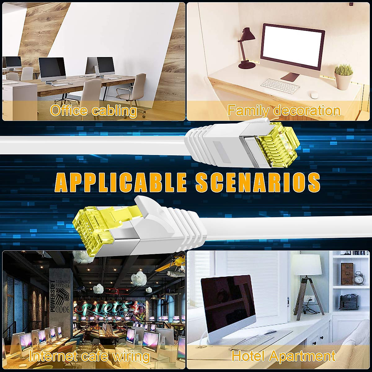 Aoforz Cat 6 Ethernet Cable 100 ft,High Speed Flat White Cat 6 Internet Network Patch Cord,Long Ethernet Cable with Snagless Rj45 Connectors and Cable Clips-(100 Feet)